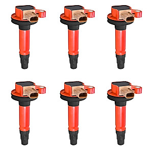 ENA Set of 6 Red Ignition Coil Pack 2011-2020 Compatible with Ford Lincoln Explorer Expedition F150 Flex Lobo MKS MKT Navigator Transit 150 250 350 Taurus V6 3.5L Replacement For C1814 DG549 UF646