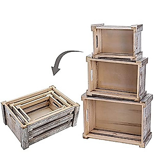 ZOOFOX Set of 3 Wooden Storage Crates, Nesting Storage Container with Handles, Decorative Farmhouse Wood Basket for Home, Rustic Bathroom Decor