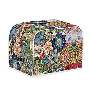JEOCODY Bright Blossoms Toaster Covers 4 Slice Wide Slot Dustproof Fingerprint Protectors and Greasy Protection Anti-sputtering Machine Washable Women Gift