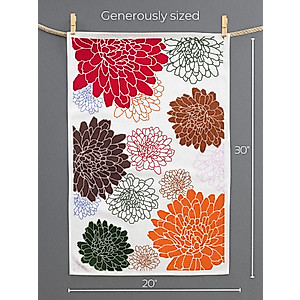 Kitchen Towels - 2-Piece Set of Absorbent Cotton Dishcloths (20x30 in), Durable & Oversized Farmhouse Design with Elegant Floral Pattern, Hanging Loop for Easy Hand & Dish Drying - White