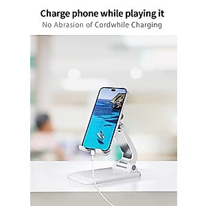 Ｓｍｈａｗｋ Cell Phone Stand, Angle Height Adjustable Cell Phone Holder with Silicon Pad for Desk Fully Forldable Mobile Phone Holder Compatible with All Mobile Phones, (White)