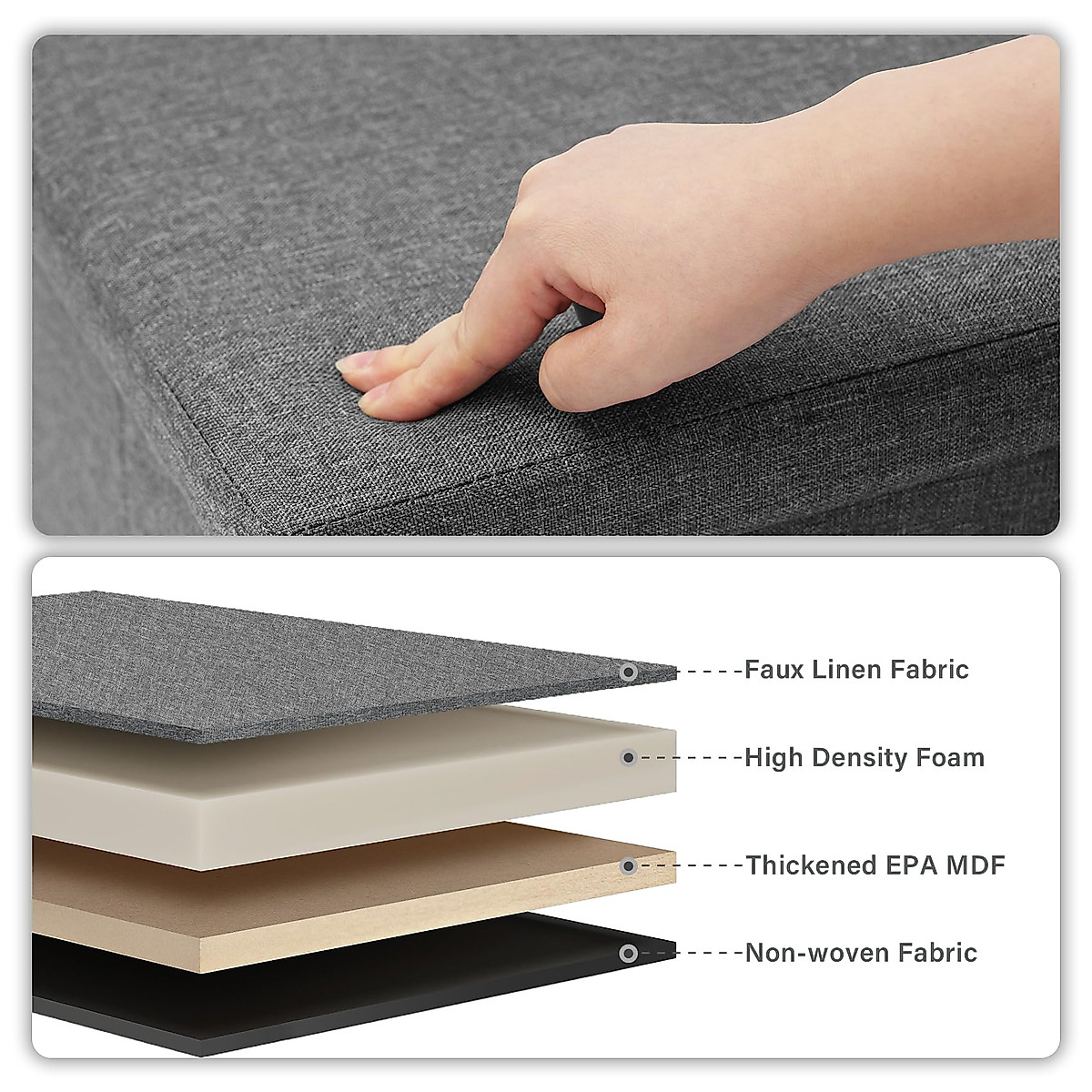 PINPLUS Folding Storage Ottoman Bench, Grey Storage Ottoman with Lid Tray, 30 inches Ottoman Coffee Table Cube Chair Foot Rest Stool Storage Toy Chest for Living Room Bedroom, Holds up to 550 lb