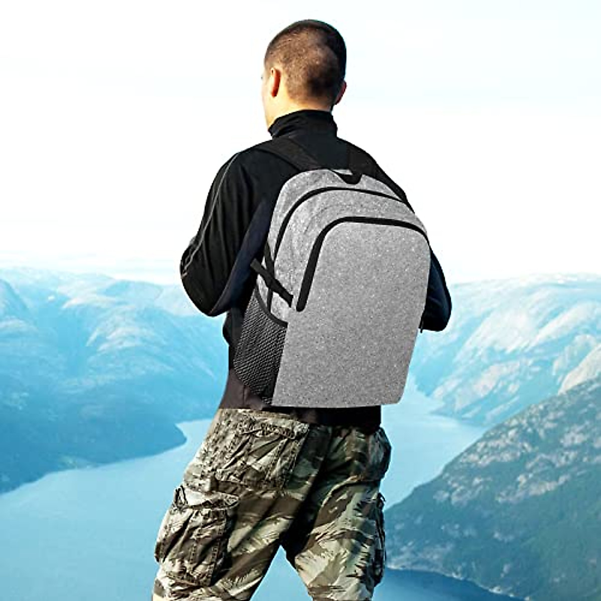 Silver White Glitter Texture Silver White Sparkling Shiny Background Folded Backpack Laptop Backpack Schoolbag Daypacks Purse Casual Shoulders Bag Knapsack College Students Bookbag