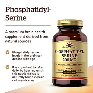 Solgar Phosphatidyl-Serine 200 mg, 60 Softgels - Premium Brain Health Supplement, Supports a Healthy Mind & Cognitive Function - Gluten Free, Dairy Free - 60 Servings