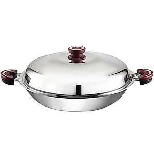 BUFFALO Clad Stainless Steel Wok Pan with Lid Flat Bottom 15 inch (38cm) Stir Frying Pan Tri-Ply Nonstick Cookware - Double Handle Cooking Pot for Induction/Electric/Gas Stoves