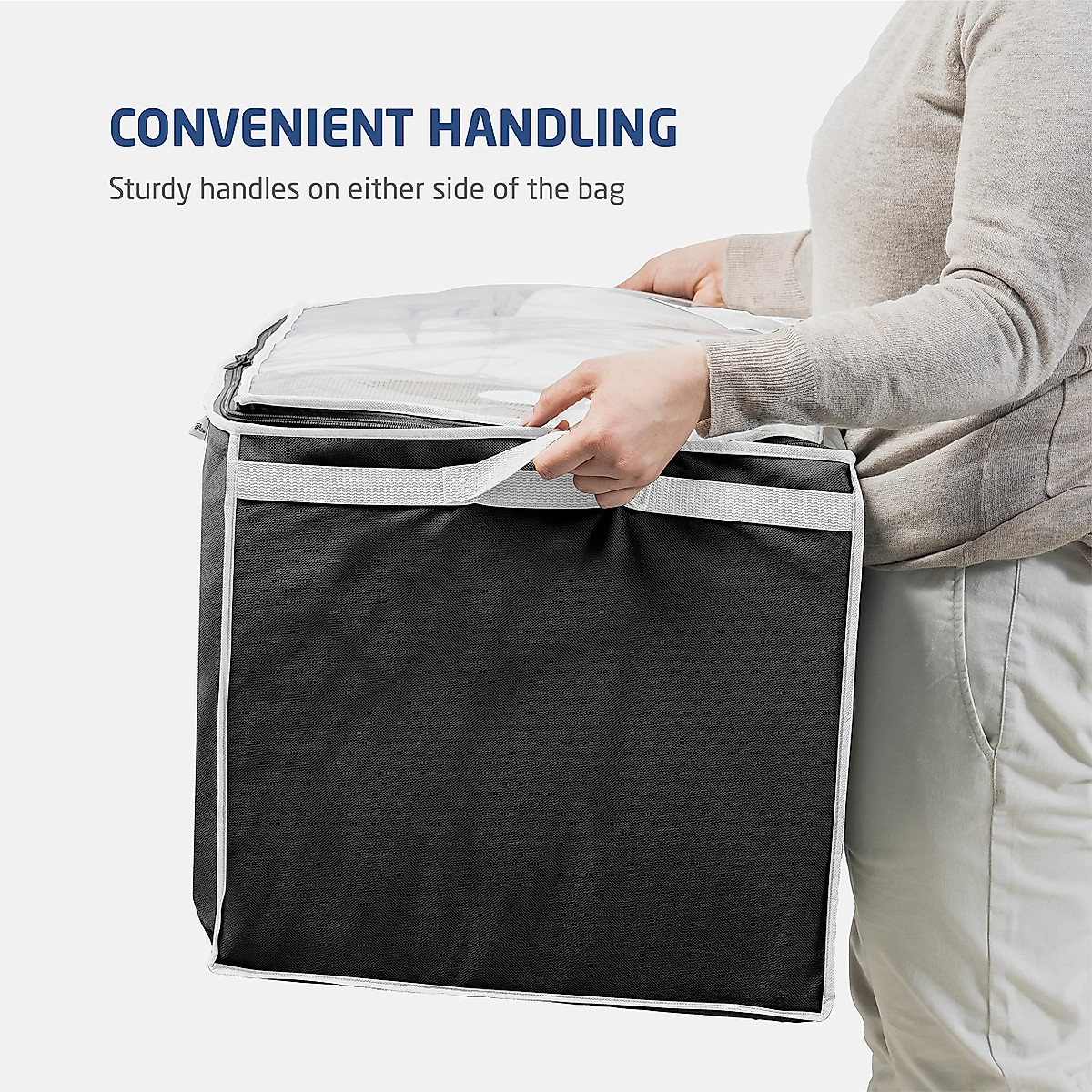 ZOBER Jumbo Storage Bag Organizer (2 Pack) Large Capacity Storage Box with Reinforced Strap Handles, PP Non-Woven Material, Clear Window, Store Blankets, Comforters, Linen, Bedding, Seasonal Clothing