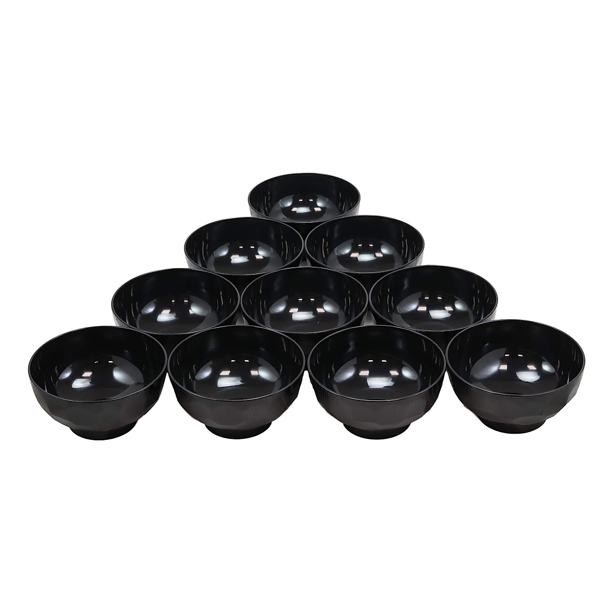 Ebros Gift Japanese Contemporary Black Lacquer Ridged Bowls For Rice Miso Appetizer Soup 4.5" Diameter Made In Japan Decorative Bowl Set of 10 Lacquered Serveware For Restaurants Home Kitchen Gifts