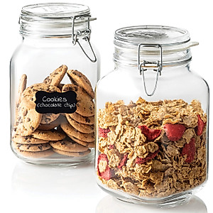Bormioli Rocco Glass Fido Jars - with hermetically Sealed hinged Airtight lid for Fermenting, Preserving, Bulk - dry Food Storage, With Paksh Novelty Chalkboard Label (67 3/4 Ounce (2 Liter))
