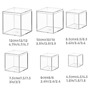 4.7/4/3.3/3/2.5/1.8 Inch Clear Plastic Box with Lid, Jewelry Storage Box, Square Cube Decorative Storage Box Containers Display Box for Candy Pill Tiny Jewelry Toys Gifts Artwork Display