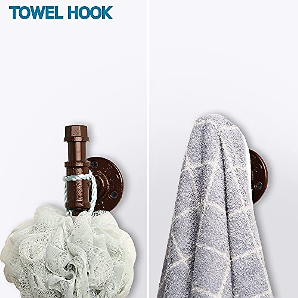 3 Pack Industrial Pipe Bathroom Hardware Accessories Set, Include 2 Robe Coat Towel Hook and 1 Toilet Paper Holder for Hanging. 1/2" inch Threaded Wall Mounted Rustic Decor Accessories Kit (Bronze)