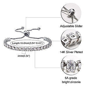 Adjustable Tennis Bracelet for Women Cubic Zirconia Wedding Bridal Bracelet Silver Gold Dainty Bracelet Jewelry Gift for Girlfriends Bridesmaids Mom Sister