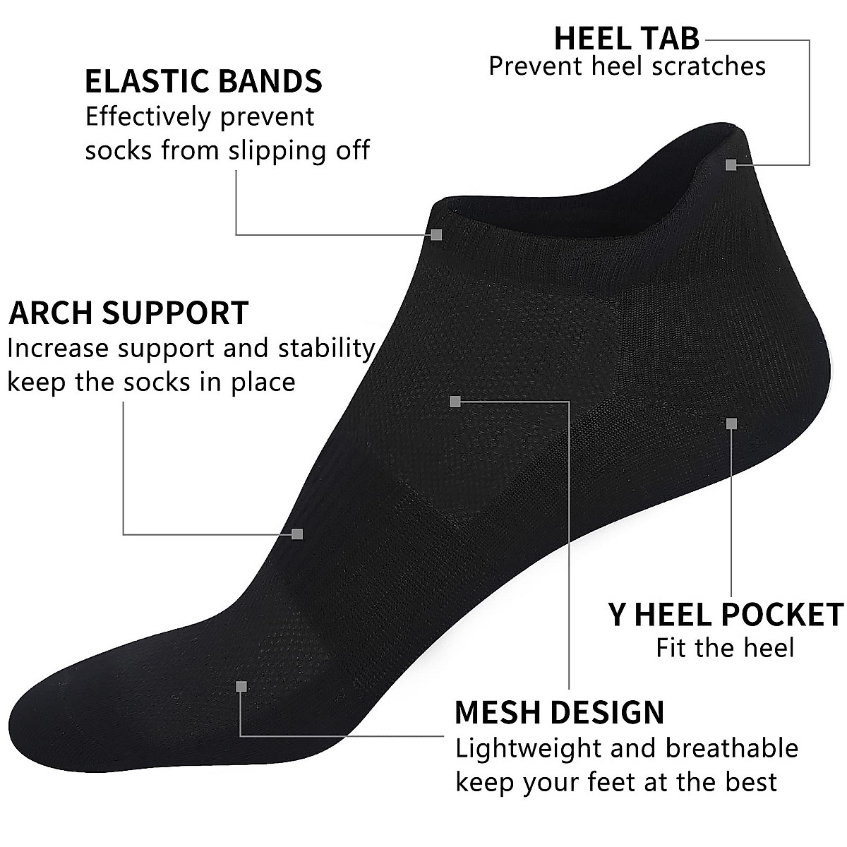 Cozi Foot Ankle Socks for Women: Cotton Soft Fabric Black
