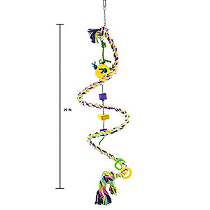 Birds LOVE Cotton Boing n' Toy with plastic chews & toy rattle ball on Sisal Rope, African Congo, Goffin Cockatoo, Mini Macaw, Yellow Naped Amazon, Size MD: 0.87"Dia*63"L (full length if straightened)