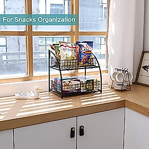 Fruit Basket for Kitchen, Fruit and Vegetable Storage Bowl Stand with Quality Metal Frame, Detachable, Large Capacity, 2 Tier Wire Produce Basket Fruit Holder for Kitchen Countertop Dining Table