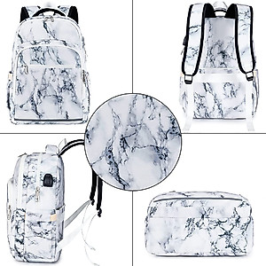 Bluboon Backpack for Women 15.6 Inch Laptop Bookbag College Bag with USB Port (Marble White)