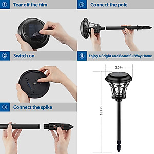 Solar Pathway Lights Outdoor Waterproof - 6 Pack Super Bright Glass Solar Lights, Auto On/Off Stainless Steel Landscape Path Lights Solar Powered for Garden Yard Lawn Path Driveway, Warm White, Black