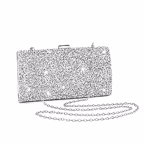ELABEST Glitter Evening Clutch Bag Rhinestone Handbag Crossbody Purse Wedding Party Bag for Women and Girls (Double-sided silver crystal)