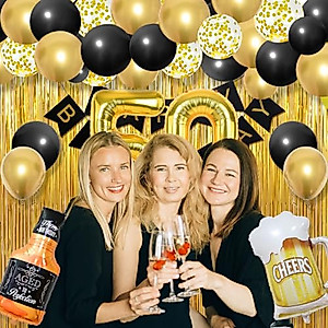 50th Birthday Decorations Men, Black and Gold 50th Birthday Balloons, Banner and Birthday Cake Topper, Happy 50 Birthday Decorations for Men