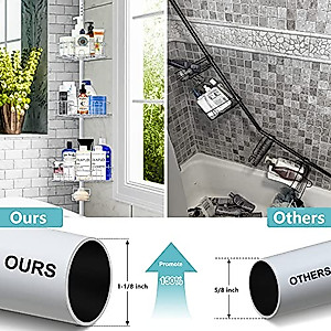 White Corner Shower Caddy Tension Pole - Heavy Duty Stainless Steel Shower Organizer Tension Pole - Adjustable Shower Pole Caddy for Inside Bathroom and Bathtub - 4 Tier Shelves, 40 to 120 Inch