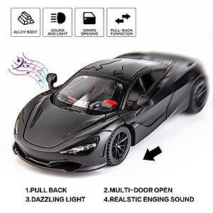 WAKAKAC 1/32 Diecast Car Model 720s Alloy Toy Car Pull Back with Light and Sound,Toy Vehicle for Girls Boys Adults Gift (Black)
