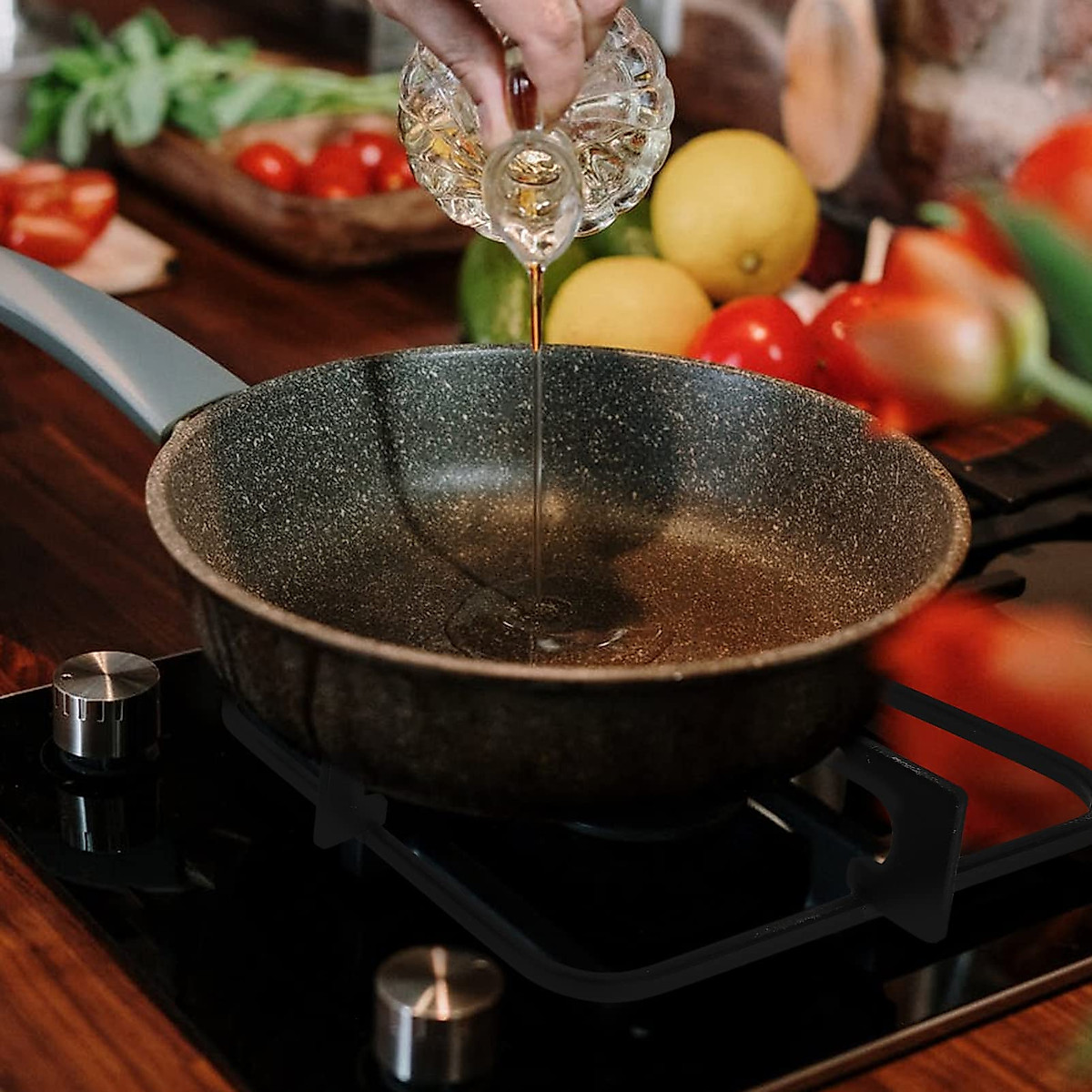 Luxshiny Stove Trivets Wok Burner Wok Burner Iron Wok Support Iron Wok Rack Wok Ring Wok Support Ring Rings Square Gas Oven Accessories Gas Stove Burner Pot Stove Stand (8.14X8.14X2.36 inch)