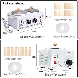 DAORDAER Wax Warmer Professional Electric Wax Heater Hair Removal Adjustable Temperature Machine Facial Skin Body Hair Removal Tool Salon Hot SPA Wax Pot with 40PCS Wood Sticks (Single-Wax Warmer)
