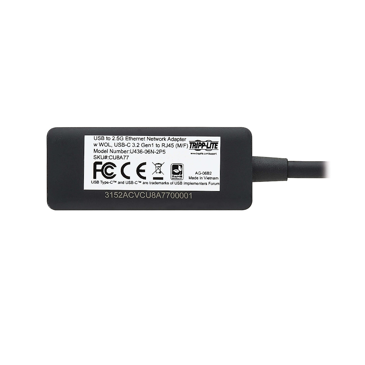 Tripp Lite USB-C to RJ45 Gigabit Ethernet Network Adapter Up to 2.5 Gigabits Per Second Network Speed - Windows, macOS, Chrome & Linux Widely Compatible - USB 3.2 Gen 1, 3-Year Warranty (U436-06N-2P5)