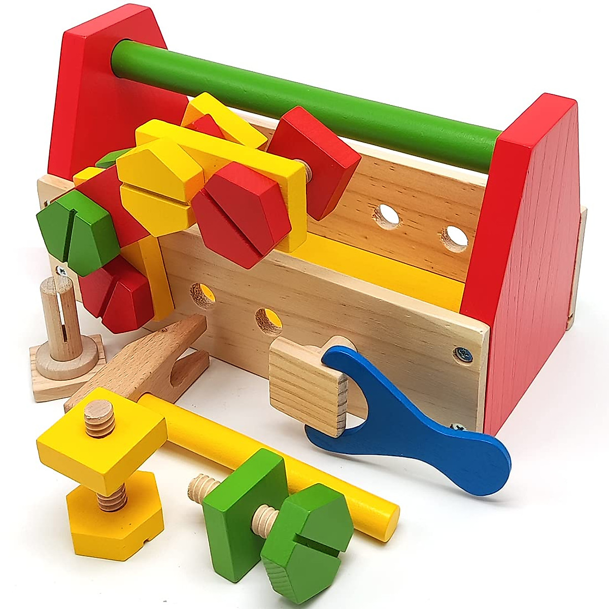 GeekHouse Tool Kit for Kids, Wooden Tool Set for Toddlers, Construction Tool Box Toy for Age 3+ Year Olds