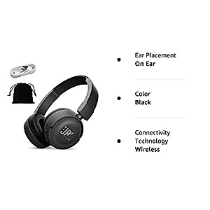 JBL T450BT Wireless On-Ear Headphones with Built-in Remote and Microphone, Includes Bonus Extended 5ft Charging Cable and Velvet Storage Pouch - Black