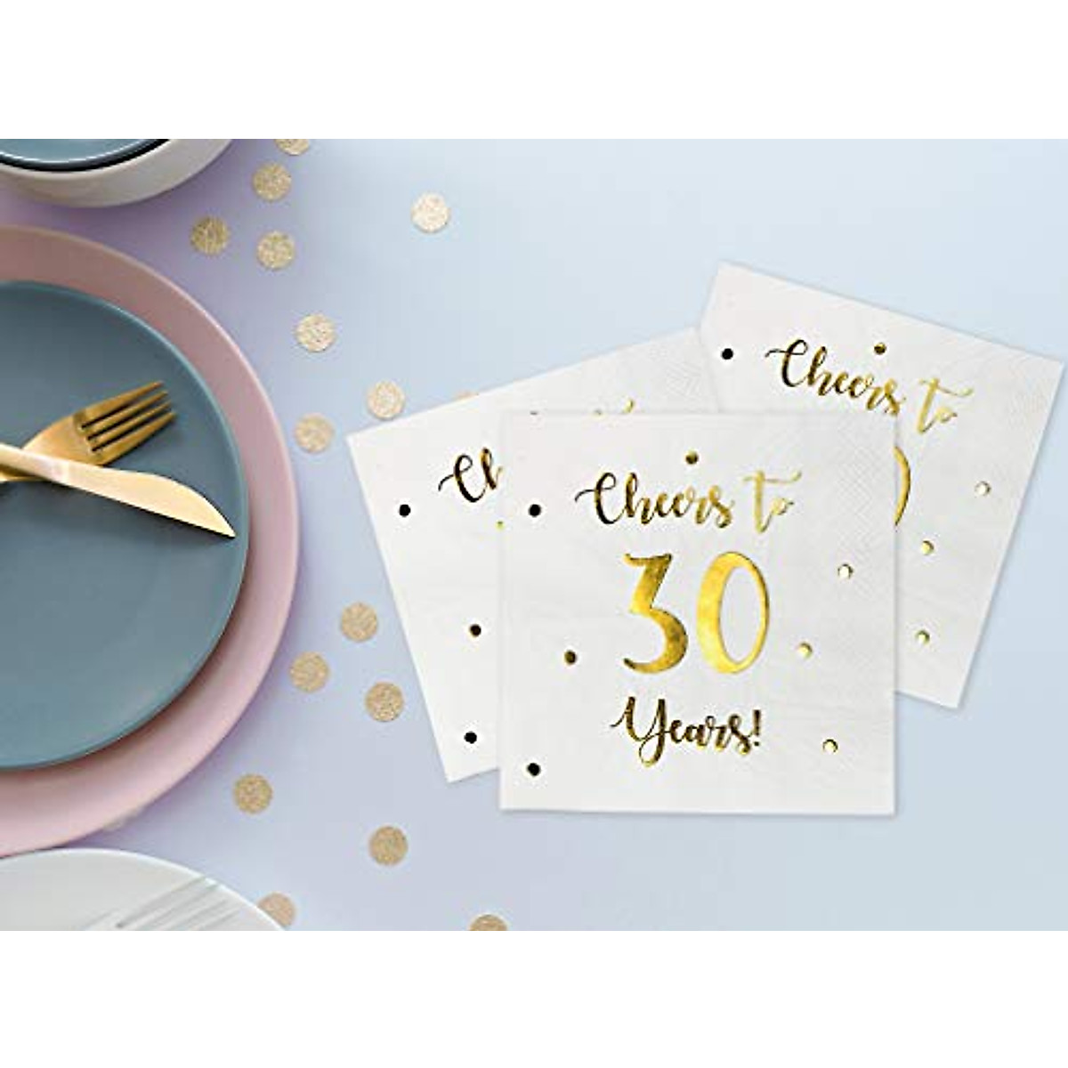 Cheers to 30 Years Cocktail Napkins | Happy 30th Birthday Decorations for Men and Women and Wedding Anniversary Party Decorations | 50-Pack 3-Ply Napkins | 5 x 5 inch folded (White)