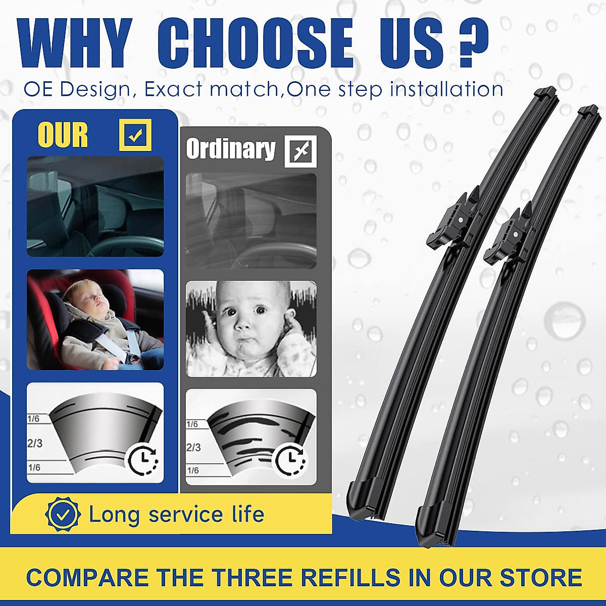 3 wipers Replacement For Ford Explorer 2011-2018 Original Equipment Front and Rear Windshield Wiper Blades Set 26"+22"+11" (Set of 3) Pinch Tab