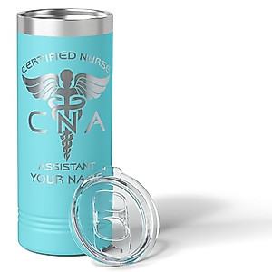 Personalized CNA Certified Nurse Assistant Gift on Lite Blue 22 oz Stainless Steel Skinny Tumbler Custom Engraved Gifts for Men and Women
