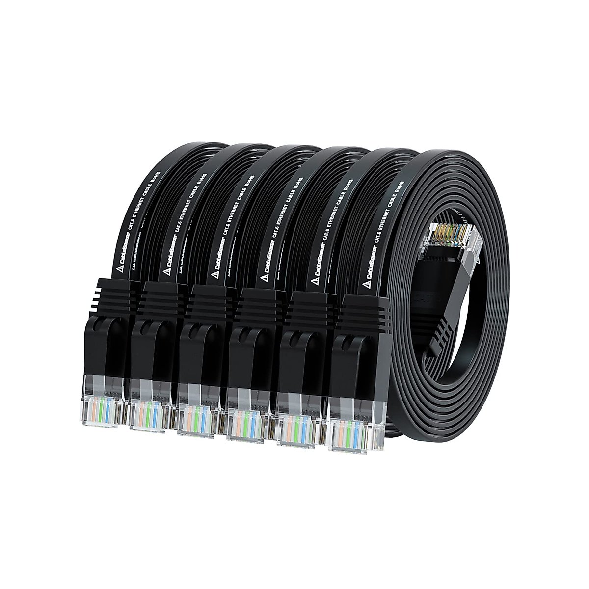 Cat 6 Ethernet Cable 5ft (6 Pack) (at a Cat5e Price but Higher Bandwidth) Flat Internet Network Cables - Cat6 Ethernet Patch Cable Short - Black Computer LAN Cable with Snagless RJ45 Connectors