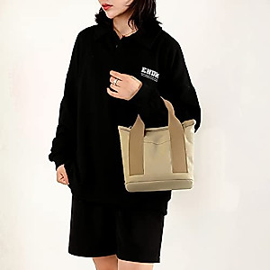 BOBOKA Mini Canvas Tote Bag Multi-Pocket Handbag with Zipper Women Canvas Handbag Purse for School Work Travel