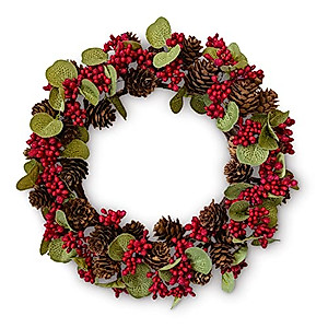 Large Candle Rings Wreaths Candle Ring, Fits 6 in Pillar Candles, Small Wreath with Red Berry, 11 Inch Farmhouse Wreath with 6 Inch Center, Fall Wreaths Indoor 3 Wick Candle Decor