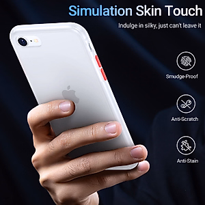 TORRAS Shockproof Designed for iPhone SE Case 2022 (3rd Gen) & iPhone SE Case 2020 [Military Drop Certified] iPhone SE 2022 Case Semi-Clear Hard Back Protective Slim Case for iPhone SE/8/7-White