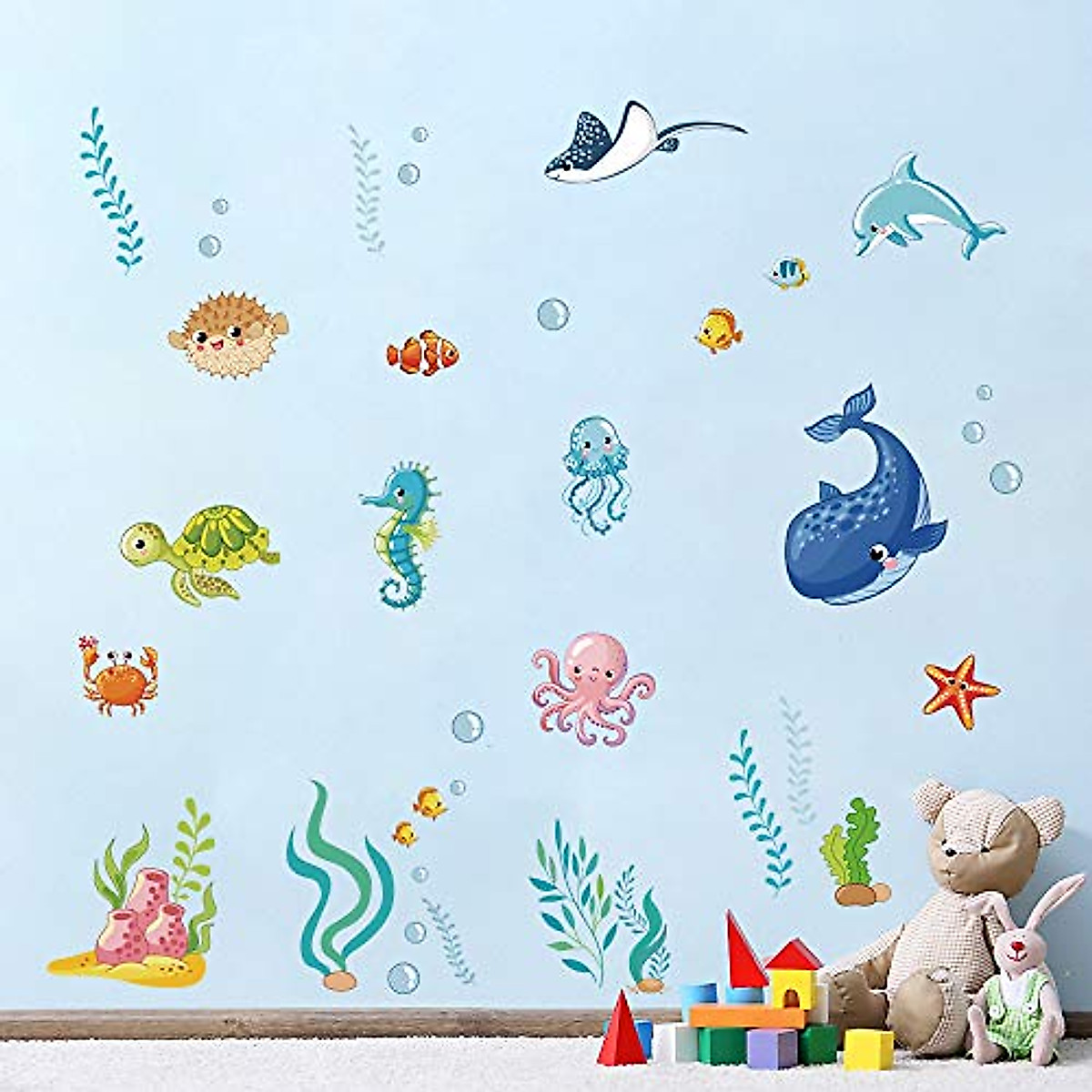 Runtoo Under The Sea Wall Decals Fish Underwater Wall Stickers for Kids Bedroom Nursery Bathroom Adventure Wall Décor
