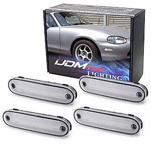 iJDMTOY JDM Clear/White Lens Front/Rear Side Marker Light Housing w/Pigtails Replacements Compatible With 1990-2005 Mazda Miata MX-5 NA NB, Replace OEM Amber/Red Sidemarkers