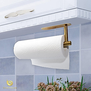 Snailhouse Paper Towel Holder, Stainless Steel Wall Mount Paper Towel Holder Under Cabinet Counter, Both Available in Adhesive and Screws, Gold
