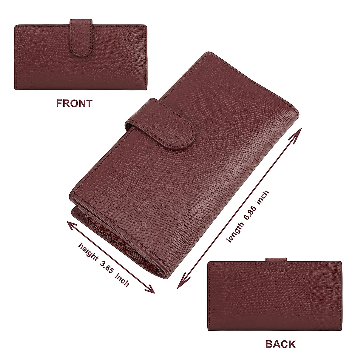 BOTANNER Genuine Leather Womens Clutch Wallet with Tab RFID Blocking 14 Credit Card Slots 2 ID Windows 4 Bill Sections Zipped Section for Coins | Oxblood (Gift for Her)