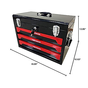 Tool Set and Mechanic Tool Set Box with Handle and 3-Drawer Heavy Duty Metal Box - 339 Piece Tool Kits for Adults Mechanics Workshop Maintenance and Repair Projects - Red