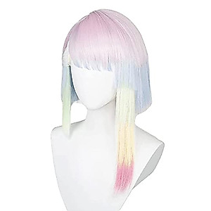 XiongXiongLe Halloween Wig Cosplay Anime Cyberpunk Edgerunners Lucy Cos Role Playing Pink Blue Yellow Gradient Women's Costume Hair Wigs for Women Girls Party Daily Wear(Lucy)