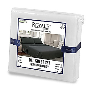 ROYALE LINENS - 4 Piece Full Bed Sheet - Soft Brushed Microfiber 1800 Bedding Set - 1 Fitted Sheet, 1 Flat Sheet, 2 Pillow Case - Wrinkle & Fade Resistant Luxury Full Size Sheet Set (Full, White)