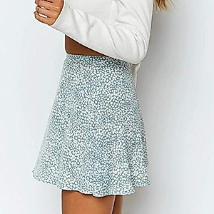 Bravetoshop Women's Boho Floral Print Elastic High Waisted Pleated A Line Mini Skirt E Girl Streetwear (Blue,XL)