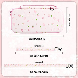 RHOTALL Sakura Pink Carrying Case Set for Nintendo Switch, Cute Cherry Blossom Storage Bag for Switch Accessories with Protective Case, Screen Protector, Adjustable Shoulder Strap and 2 Thumb Cap