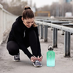 TAKETAU Insulated Sports Water Bottle with Straw Cap & Spout Lid, 2 lids Stainless Steel 64 oz Half Gallon Double Wall Growler Vacuum Flask Wide Mouth Large Thermos, Keep Drinks Cold or Hot (64 Jade)