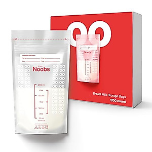 200 Count Economy Jumbo Pack Breastmilk Storage Bags by Love Noobs, 7 OZ, PRE-STERILIZED, Self-Standing Breast Milk Storage Bags Freezer, BPA-Free, Leak Proof Double Zipper, Bolsas para Leche Materna
