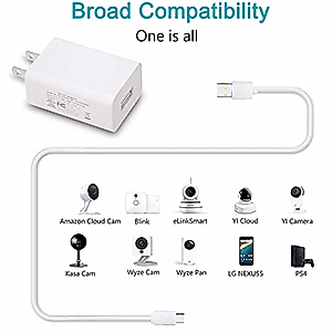 USB Charger with 16.4FT Power Extension Cable for Wyze Cam, Yi Camera,Oculus Go,Cloud Cam,Echo Dot Kid Edition,Nest Cam,Netvue,Blink,Furbo Dog Yi Dome Home Security Camera,Charging Supply Cord