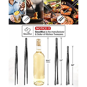 2 Pcs 10-inch Cooking Tweezers Tongs Precision Serrated Tips, Stainless Steel Professional Chef Tweezer Kitchen Tools for BBQ, Plating and Serving (Black)