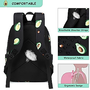 Fuyicat Avocado School Backpack for Girls, Kids Teens Elementary Middle School Bag Women College Bookbag Laptop Backpacks